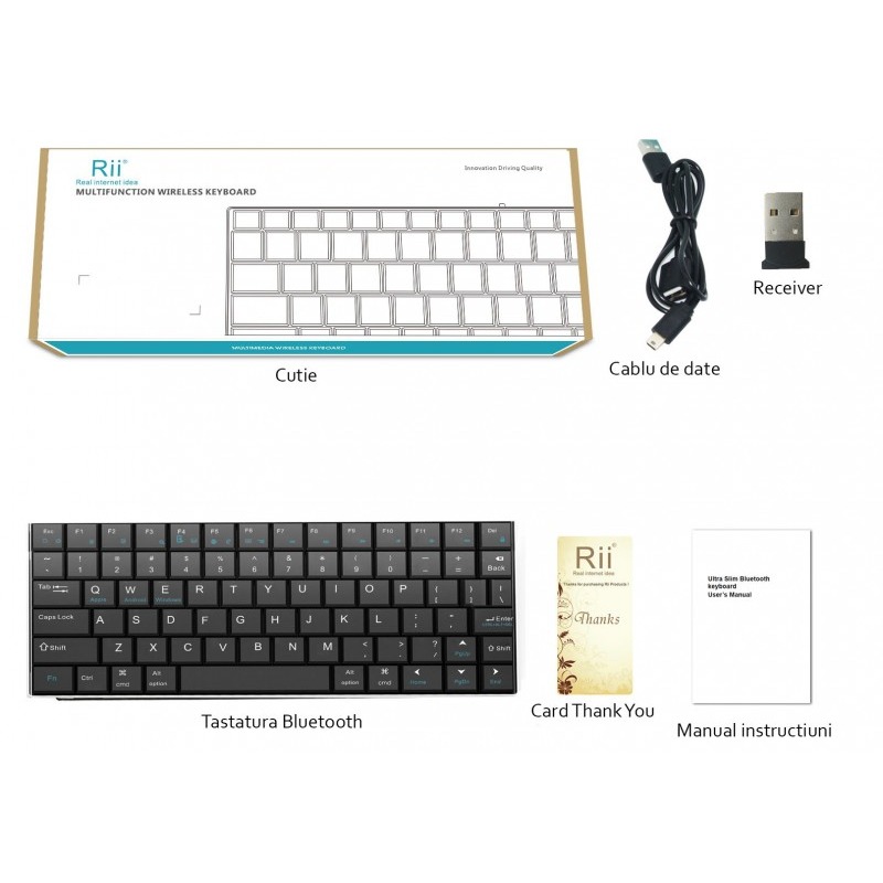 Tastatura SMART Rii Mini tastatura bluetooth ultra slim 5.8 mm, White ...