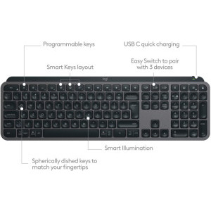 Tastatura Logitech MX Keys S Wireless/Bluetooth, Graphite (International Layout) - PC Garage