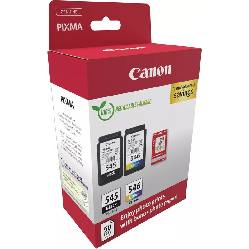 Canon Cartus PG-545 + CL-546 + Hartie foto GP-501 50 de coli Value Pack ...