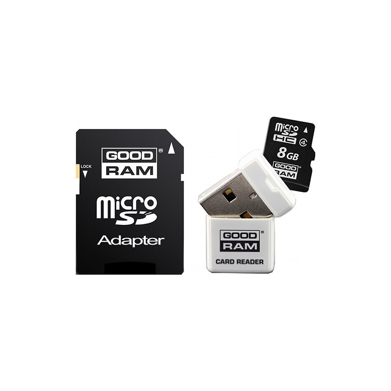 Card memorie GOODRAM Micro SDHC 8GB Clasa 4 + Adaptor SD + Card Reader ...