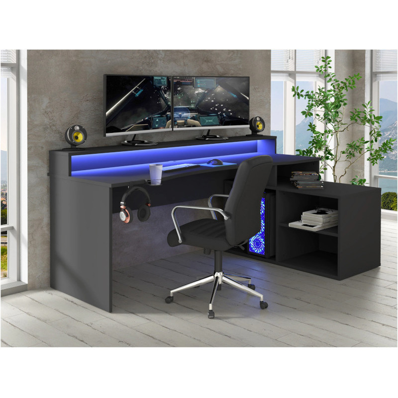 Birou Gaming Kring Gaming , 200x91x125 cm, Black, include LED - PC Garage
