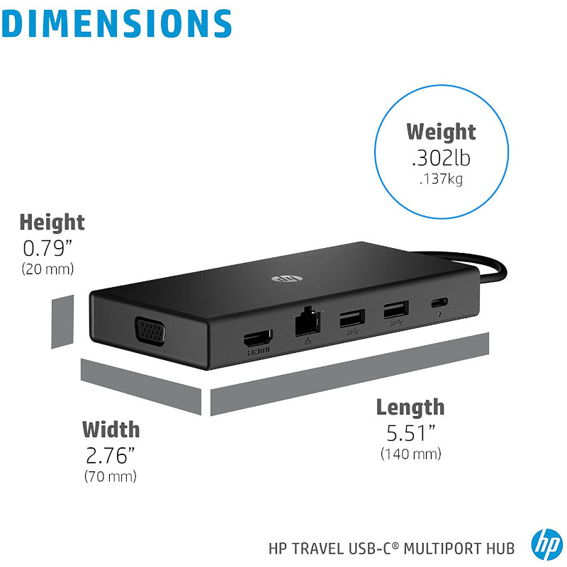 HP Travel USB-C Multi Port Hub, 1x Gbps RJ45, conexiune simultanta HDMI ...