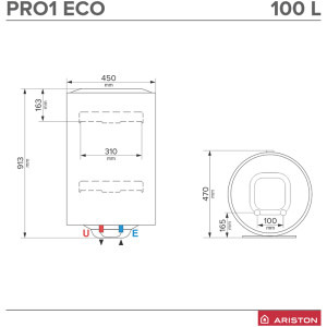 Boiler Ariston electric Pro 1 Eco 100L, 1800 W, functie Eco Evo ...