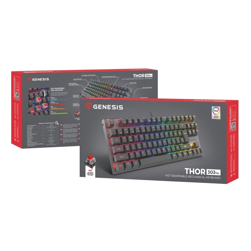 Tastatura Gaming Genesis THOR 303 TKL RGB Outemu Red Switch Mecanica ...